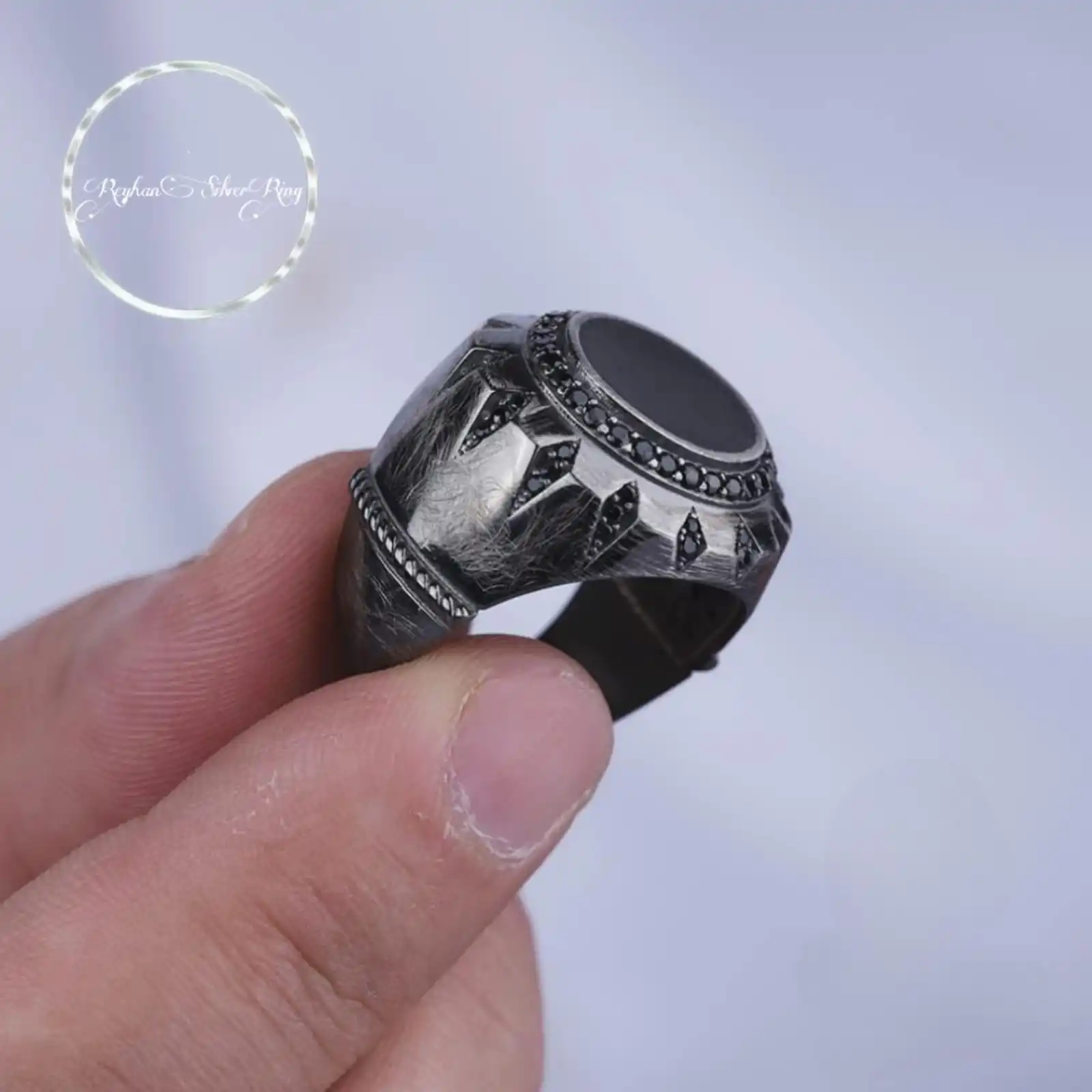 Positive-Energy-Men-s-Silver-Ring-with-Black-Onyx-Stone-Gesture-Ring ...