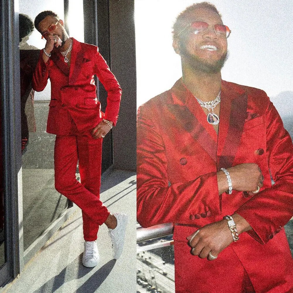 Traje-de-sat-n-rojo-brillante-para-hombre-traje-ajustado-para-novio ...