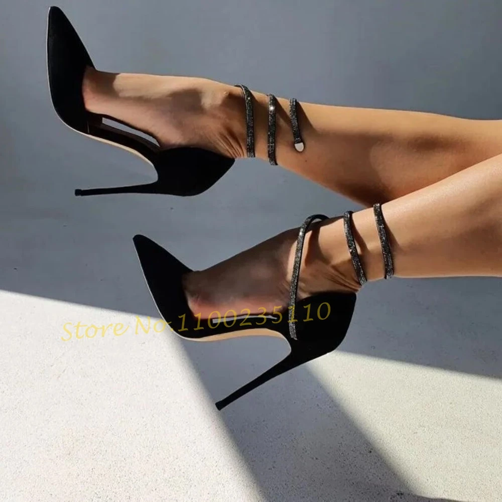 Black Heels Snake Strap | Snake Strap High Heel Sandal | Luxury Black ...