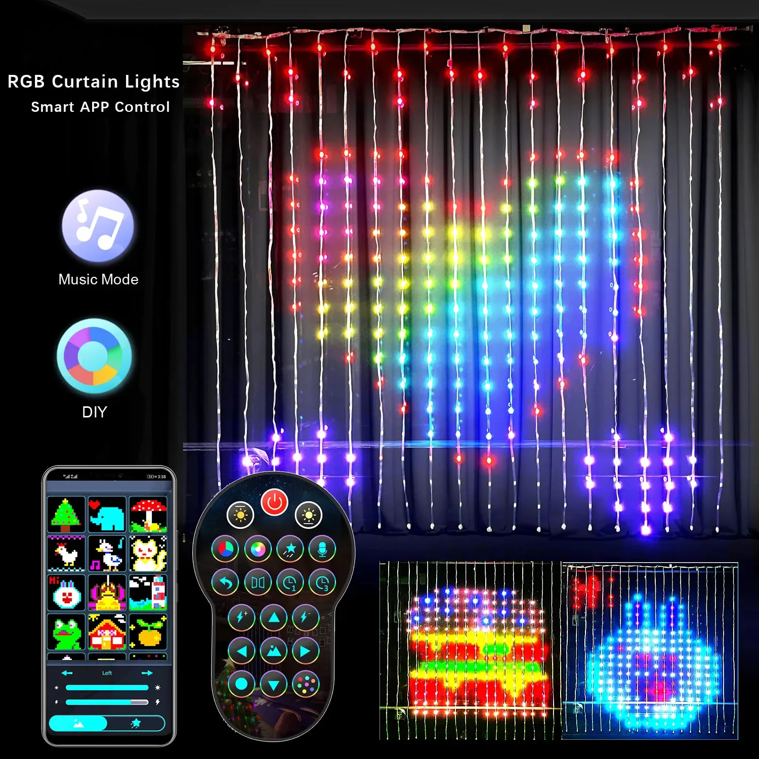 400-LED-Smart-Curtain-String-Lights-App-Controlled-DIY-Hanging-Fairy ...