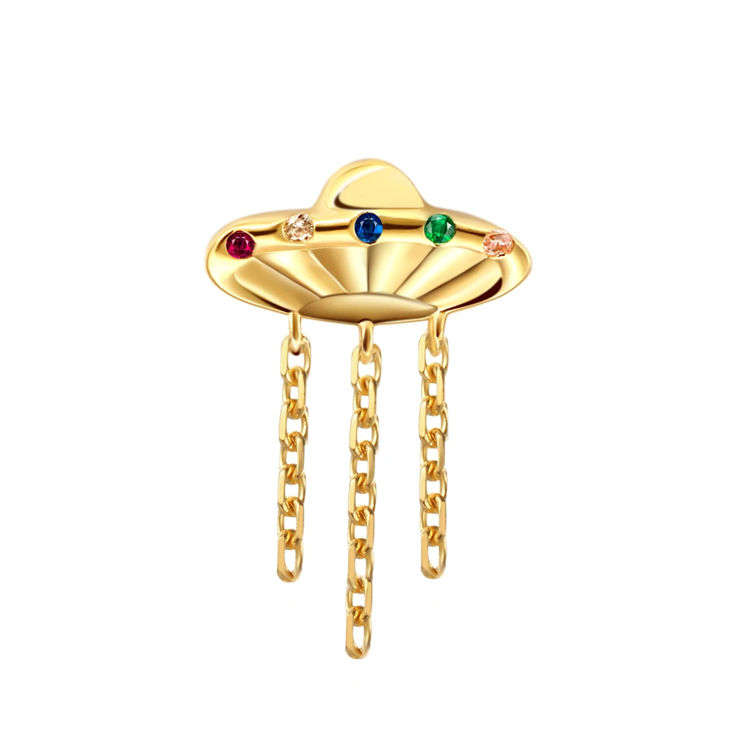 14K Solid Gold UFO Space Ship Threadless Labret Body Piercing Jewelry Earring Eternal Metal ...