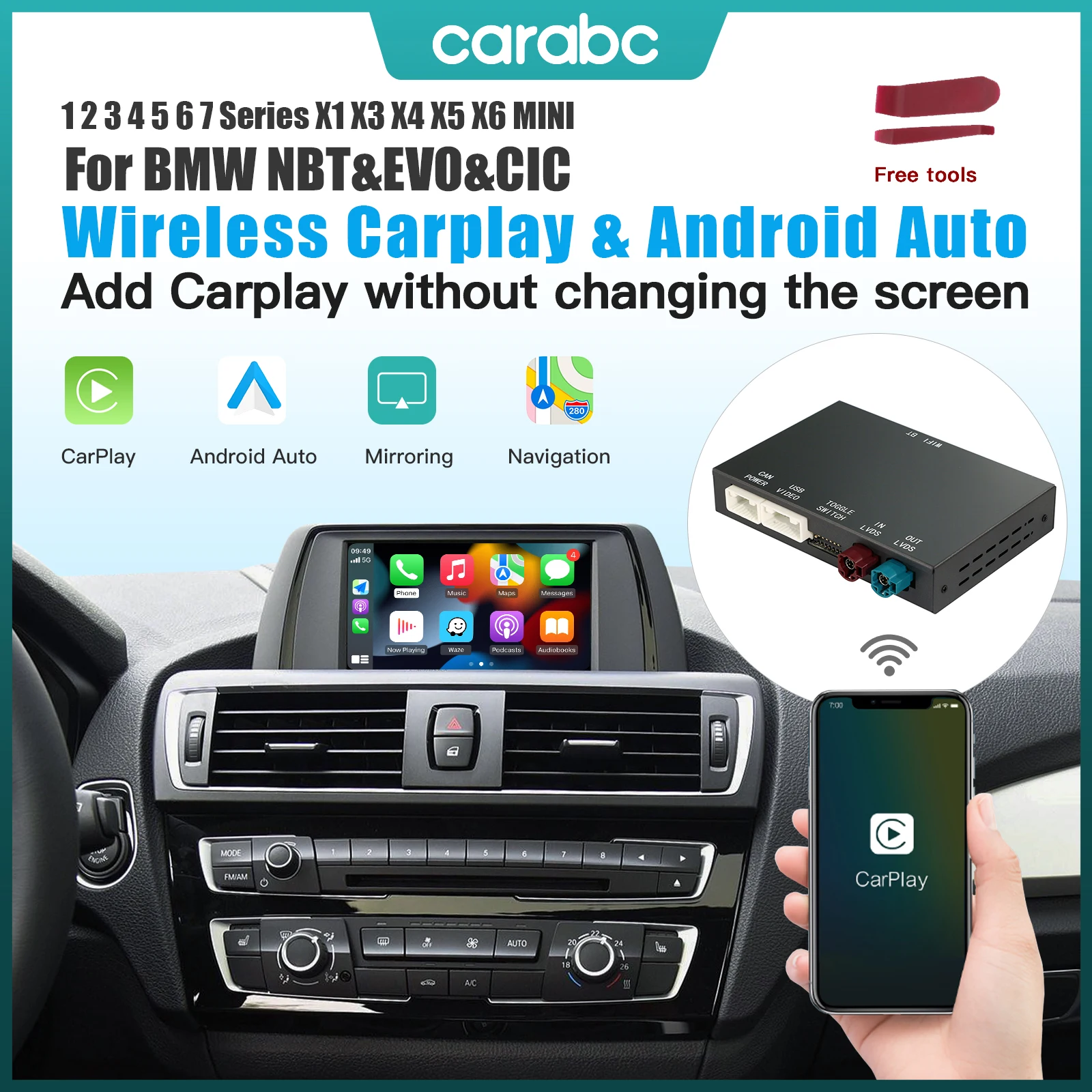 CARABC Wireless CarPlay for BMW NBT CIC EVO System 1 2 3 4 5 6 7 X1 X3 ...