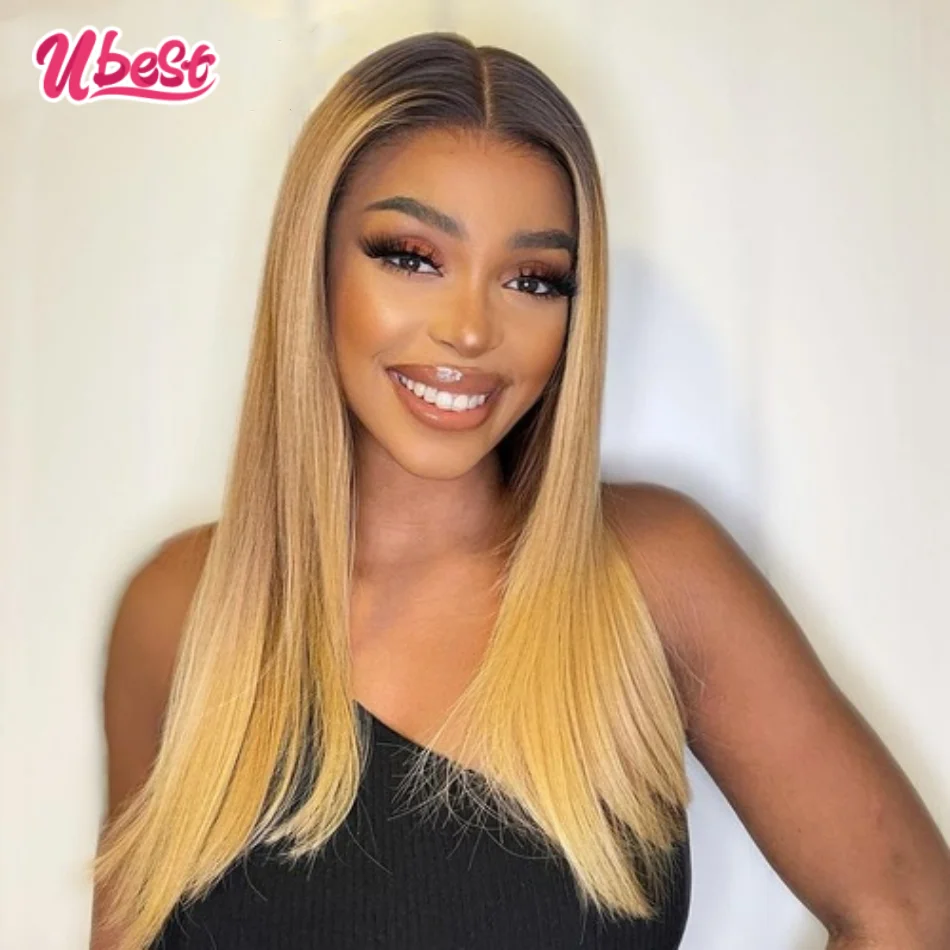 Ombre Honey Blonde Colored Lace Front Human Hair Wig Straight Lace ...