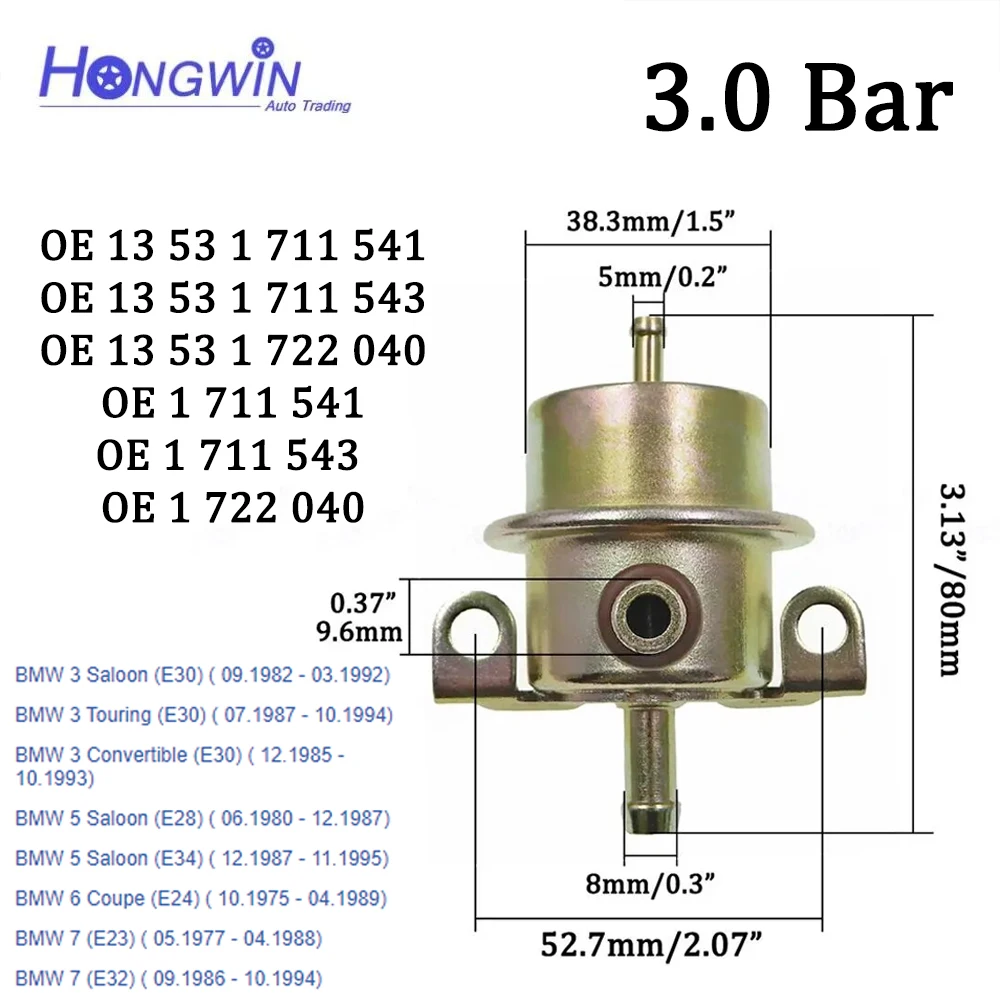 3.0 Bar Fuel Pressure Regulator For BMW Z1 3 5 6 7 E30 E23 E34 E24 VW ...
