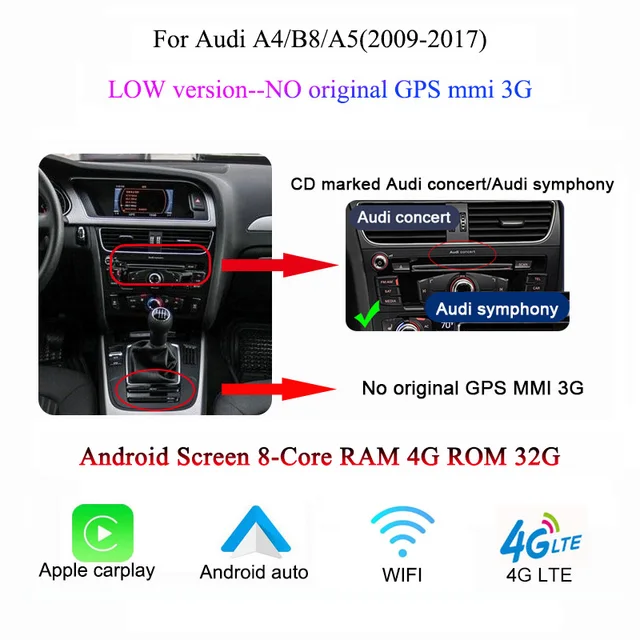 Bonroad 10.25'' Wireless Apple CarPlay Android Car Multimedia Player For Audi A4 A4L A5 2009 ...
