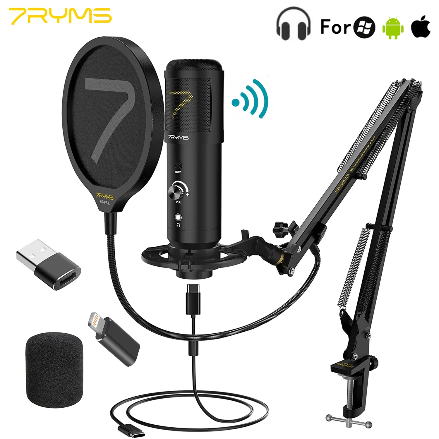 USB Microphone 7RYMS SR-AU01-K1 Professional Condenser Microphone Kit ...