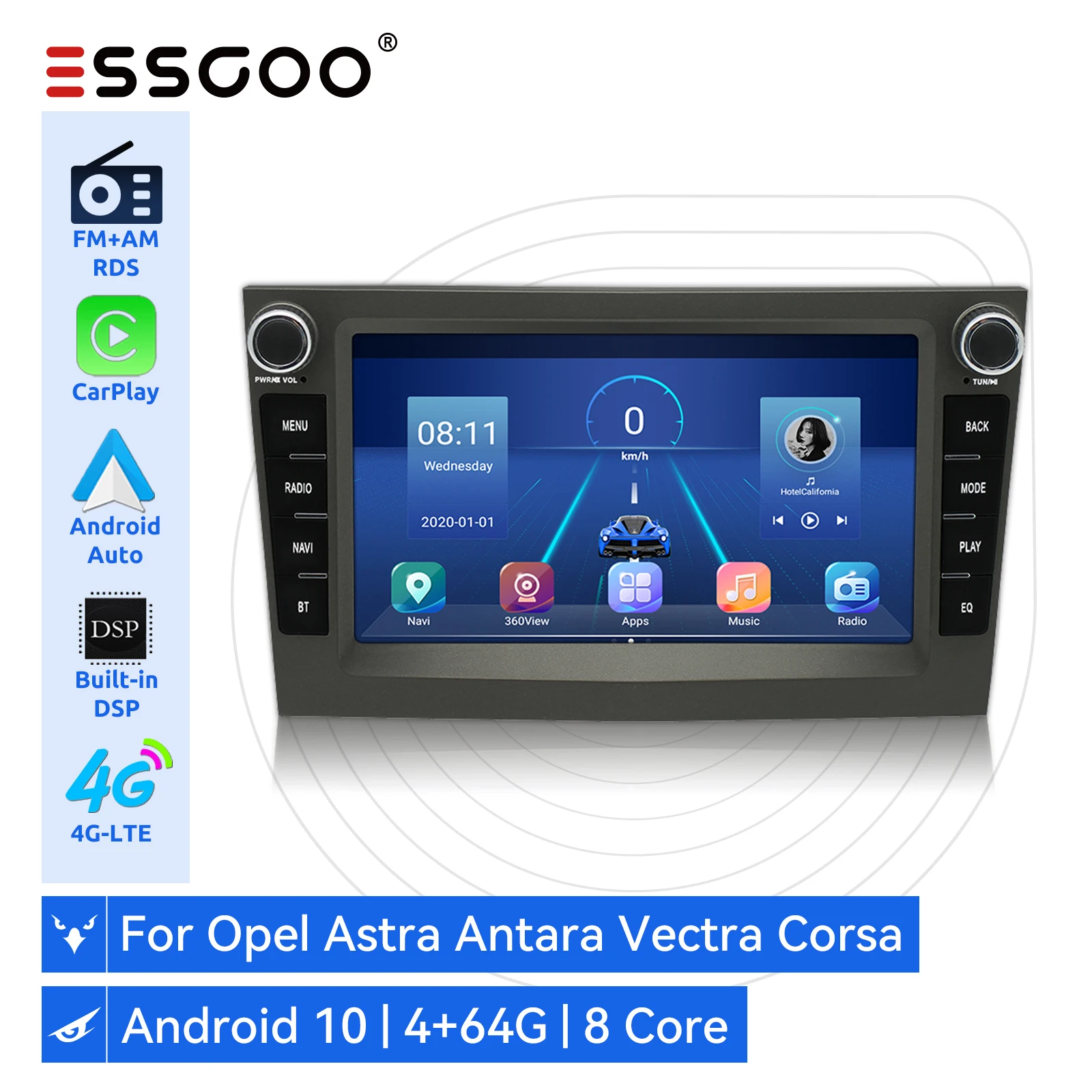 ESSGOO-4G-Car-Radio-Android-2-Din-CarPlay-Multimedia-DSP-Stereo-For ...
