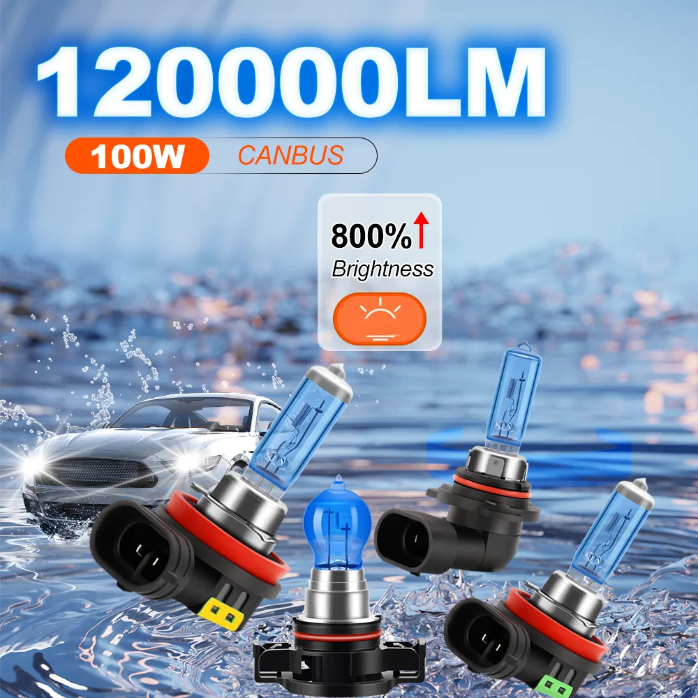 2Pcs 120000LM Super Bright Halogen Car Headlight 6000K H1 H4 H7 H11 H13 ...