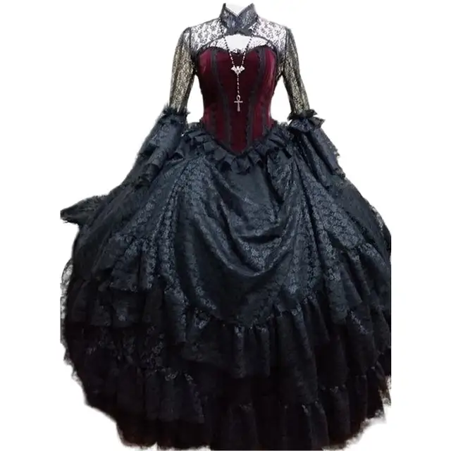 Victorian Gothic Black Steampunk Vampire Wedding Dresses Lace Bridal ...
