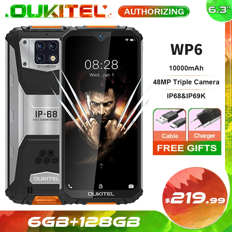 OUKITEL WP6 10000mAh 6.3'' FHD+ IP68 Waterproof Mobile Phone 6GB+128GB ...