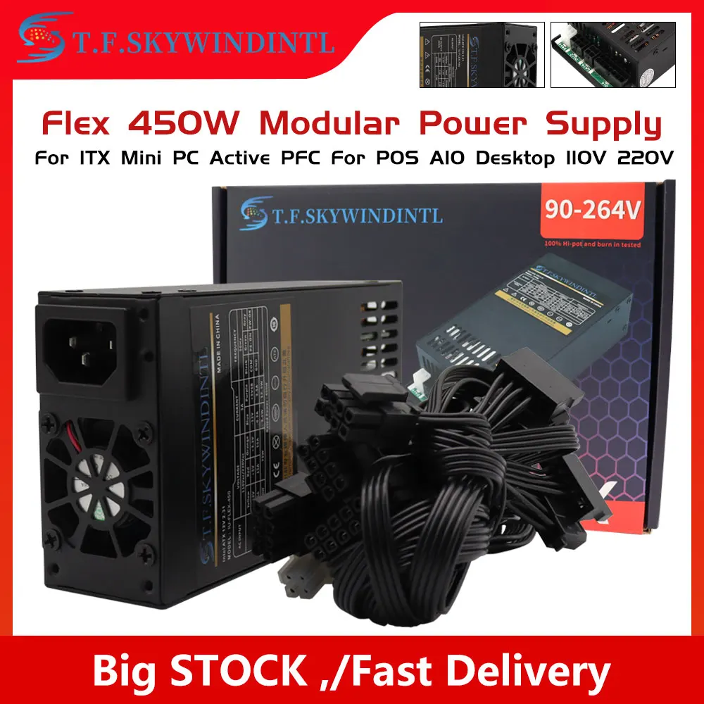 450W 모듈형 전원 공급 장치 소형 1U 컴퓨터 PSU Flex ATX 450W, ITX PC 활성 PFC for POS AIO 110V 220V Flex K39 + 5v ...