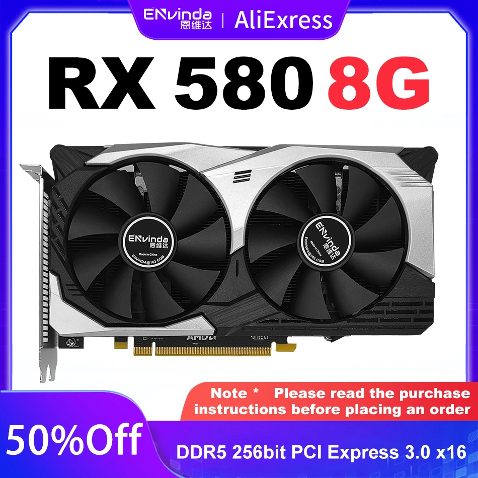 Tarjetas gráficas AMD RX580 de 8GB GDDR5, 256BIT, 2048SP, PCI E 2022, HD, DP, ranura para ...