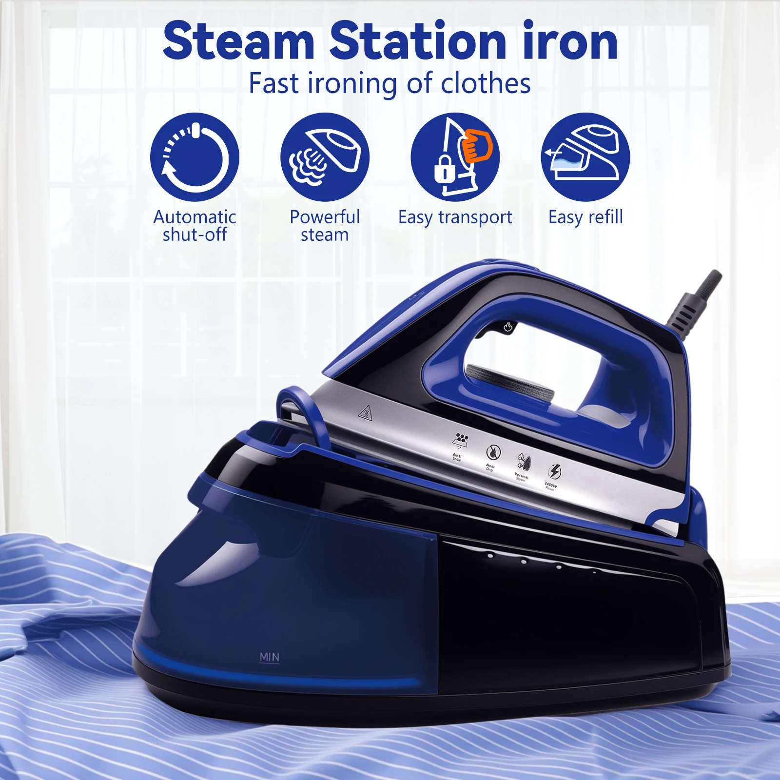 Steam Iron Handheld Ironing Machine Portable Ceramic Bottom Plate 2400W ...