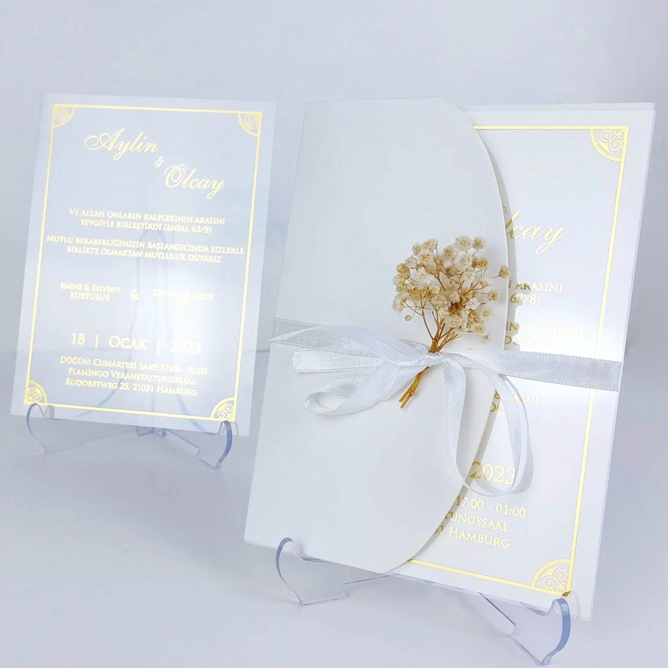 50PCs wedding invitations, acrylic invitations, acrylic PVC beige ...