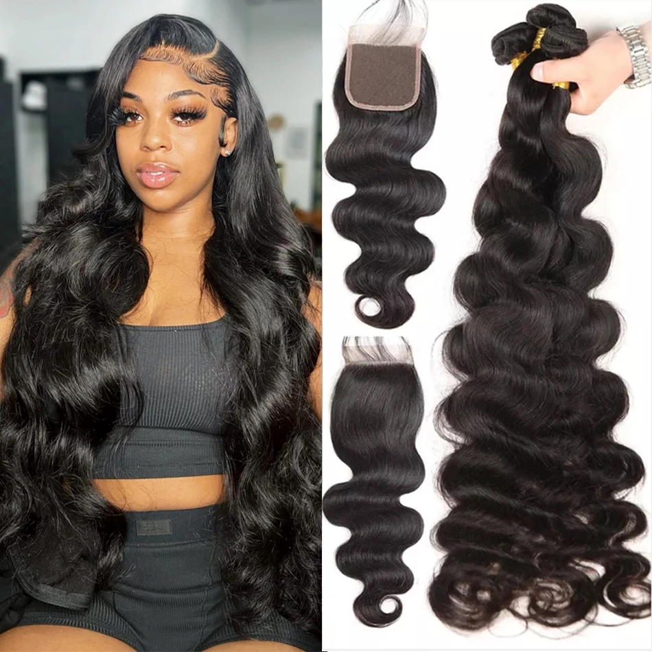 Body Wave Bundles With Closure Top Lace Raw 100% Unprocessed Human Hair ...
