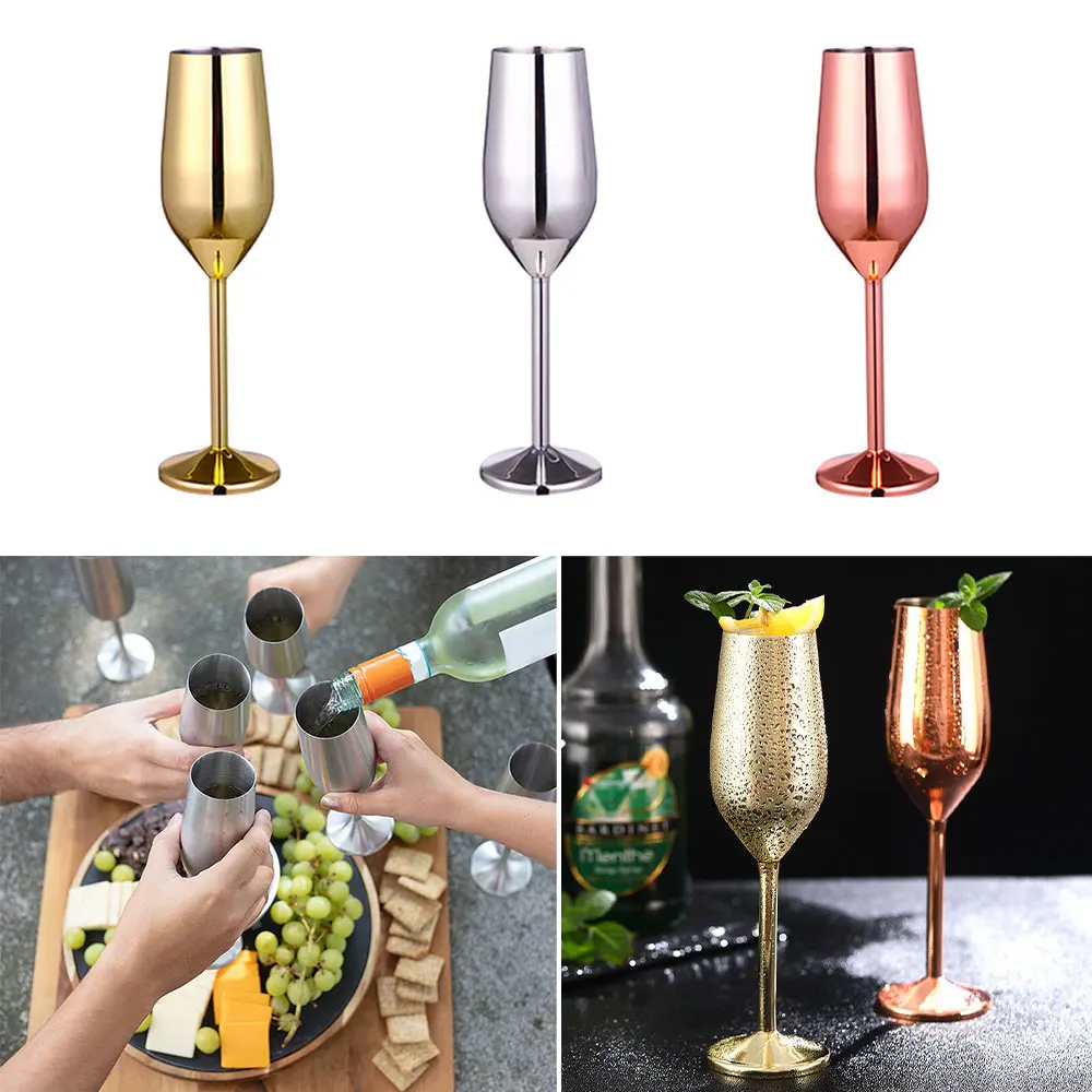 Stainless Steel Red Wine Cup Champagne Flutes Glass Metal Cocktail ...