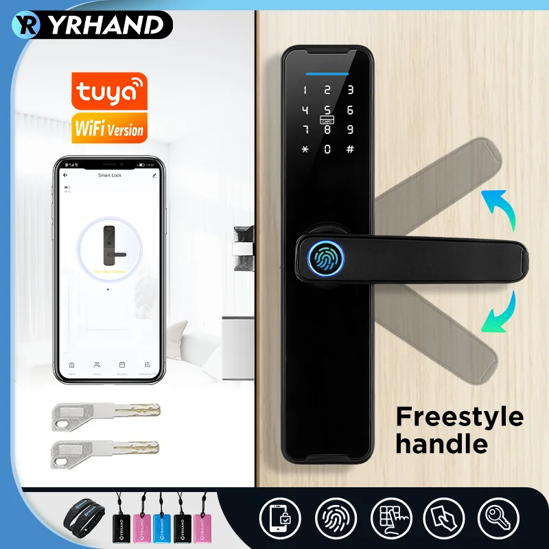YRHAND-K7-cerradura-intelige-Biometric-Black-Smart-Lock-Tuya-App-Remote-Unlocking-Keyless-wifi ...