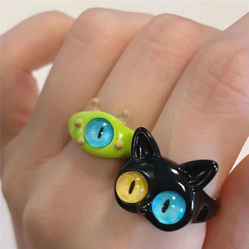Funny-Black-Cat-Little-Monster-Eye-Ring-for-Women-Girls-Cool-Cartoon ...