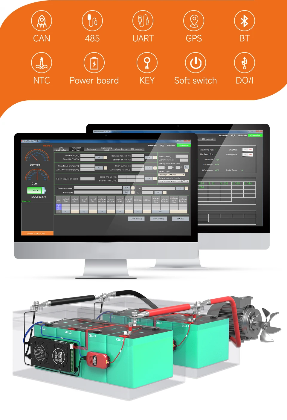 40A BMS 5A Parallèle-LiFePO4 16S 48V BMS-bms intelligent LiFePO4 ...