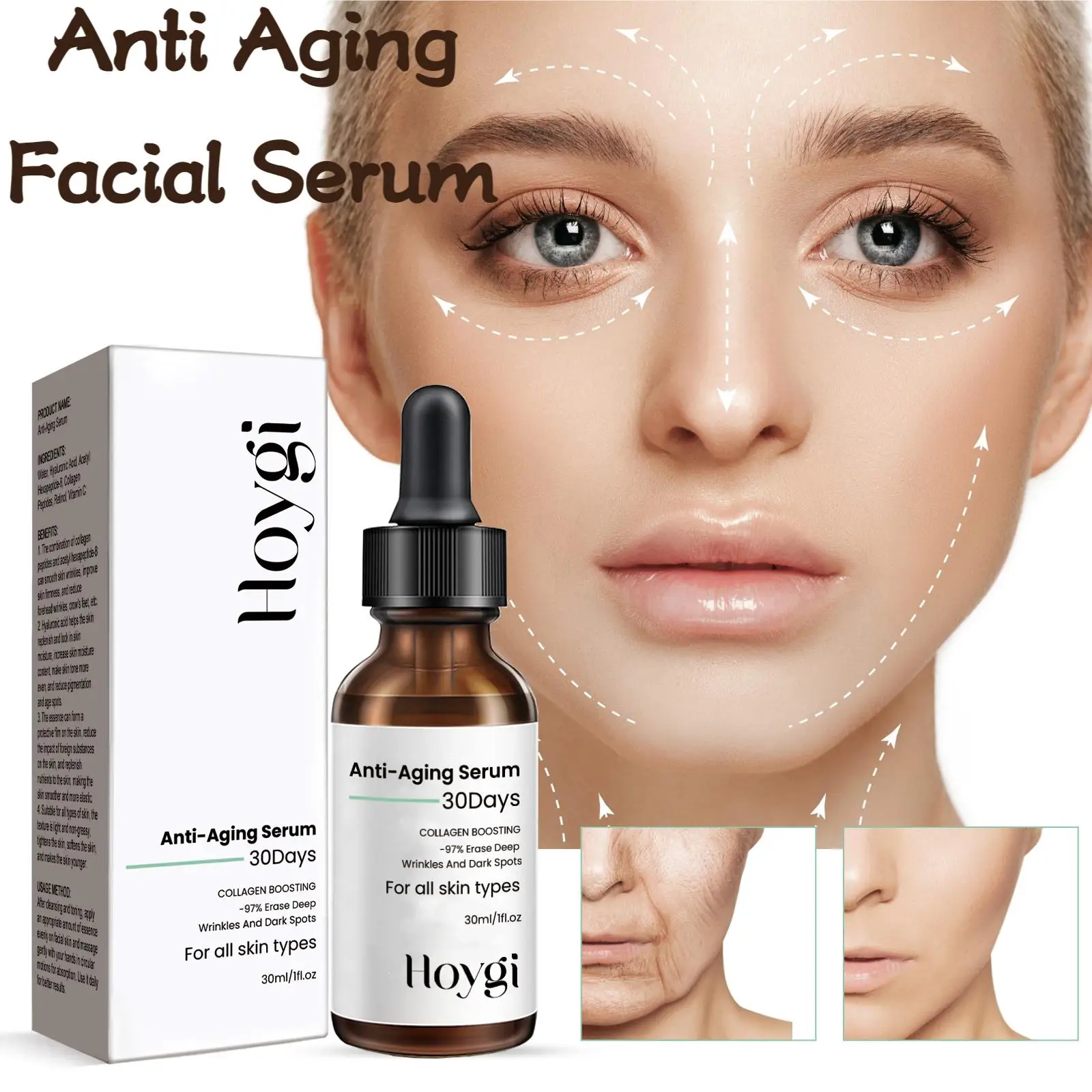 Hoygi 30ml Anti-âge sérum pour le visage raffermissant rides brillant ...