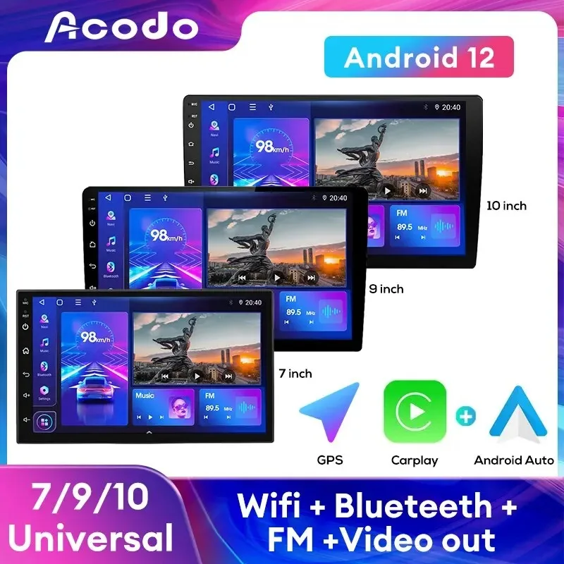 ACODO Android 12 Car Multimedia Player 2 Din 7 9 10inch Universal WiFi GPS Car Radio Carplay For ...