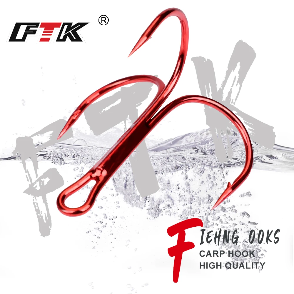 FTK Fishing Hook High Carbon Treble Red Hooks Super Sharp solid size 2/ ...