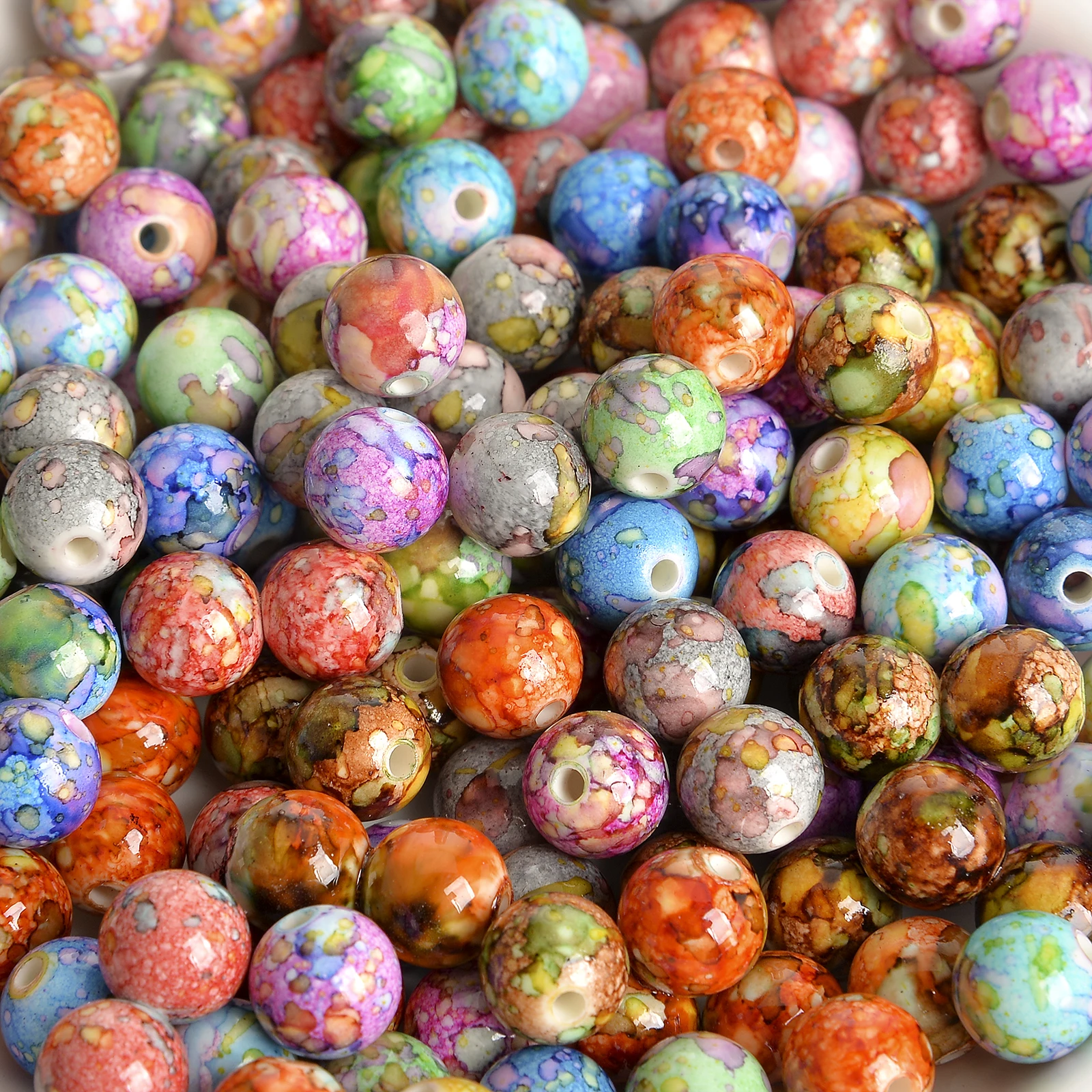10-50pcs-Oil-Painting-Art-Acrylic-Beads-Round-Spacer-Beads-for-Jewelry ...
