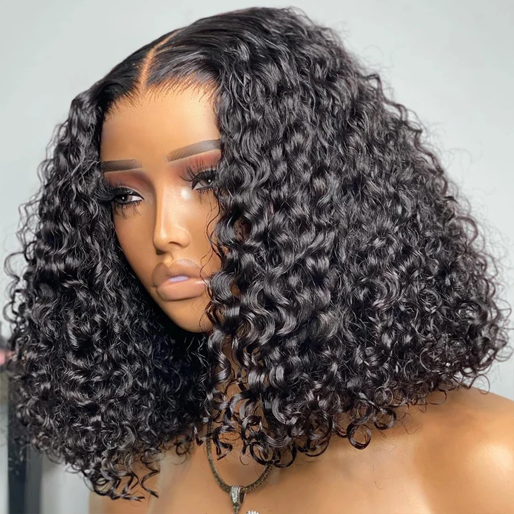 Pre Cut No Glue Water Wave Bob Wigs Curly 6x4 HD Glueless Wig Human ...
