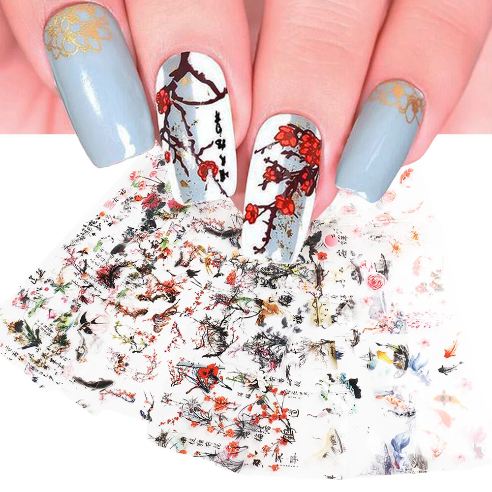 3d Chinese Style Nails Foil Stickers Poetry Characters Bamboo Leaves ...