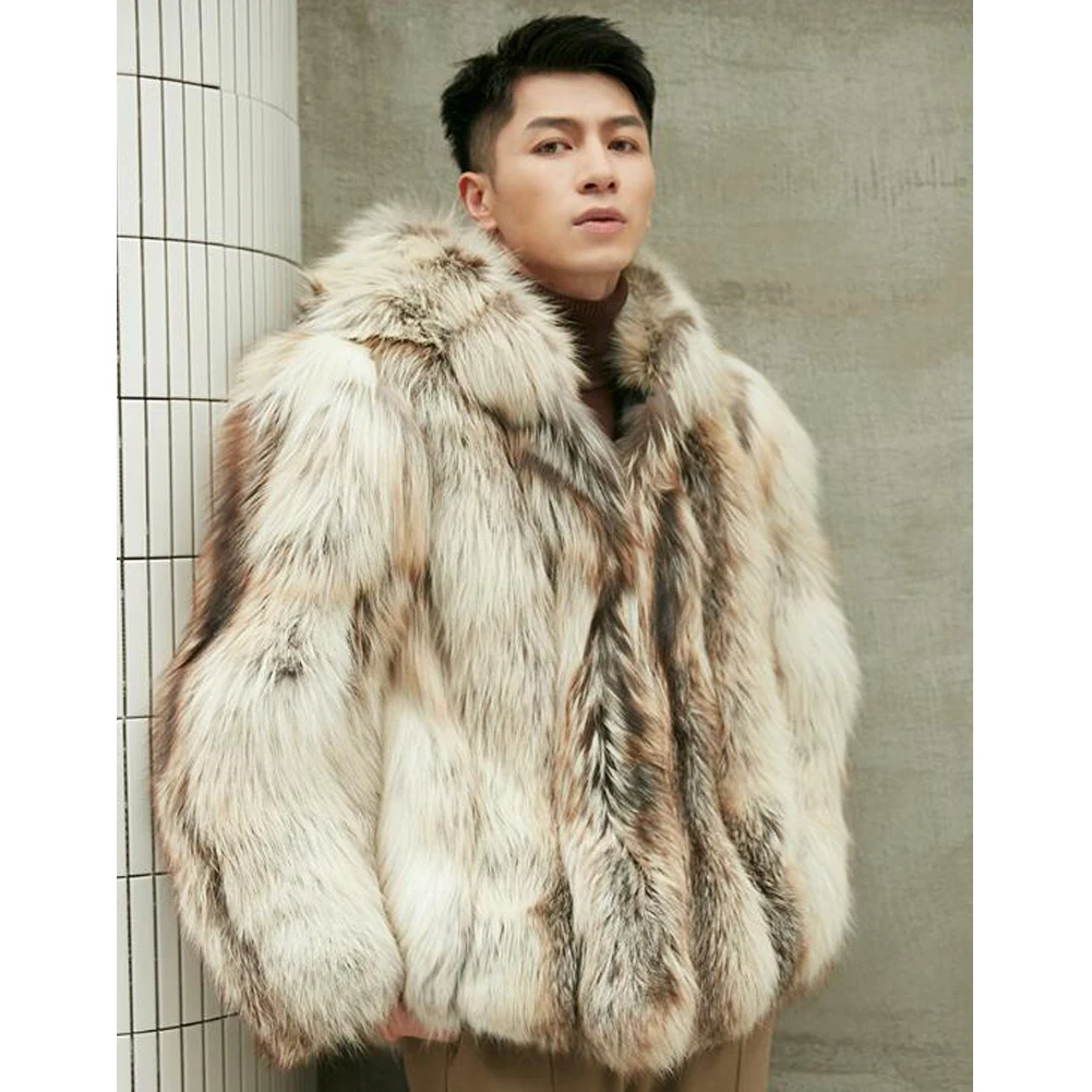 Denny&Dora Natural Full Pelt Thick Genuine Fox Fur Jacket Fashion Men ...