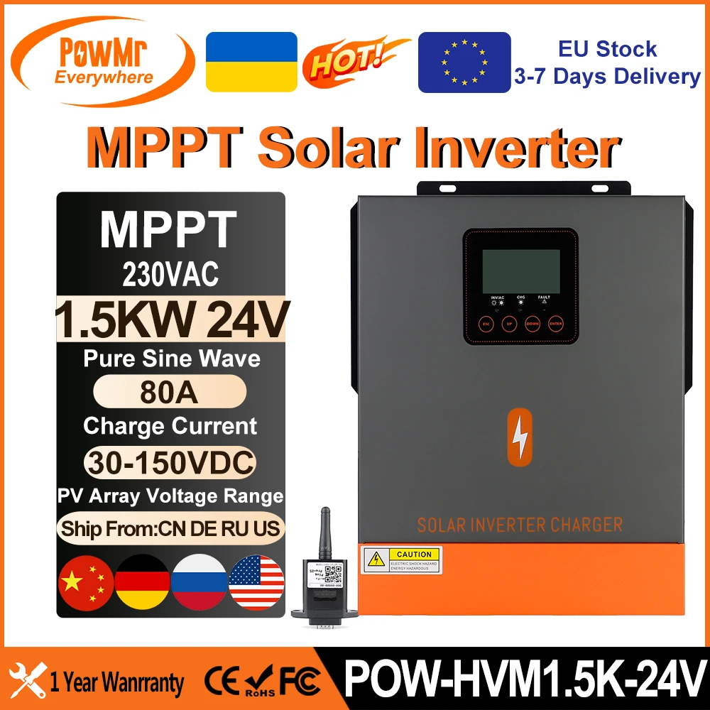 PowMr-1500W-Hybrid-Solar-Inverter-24V-230VAC-Pure-Sine-Wave-80A-MPPT ...