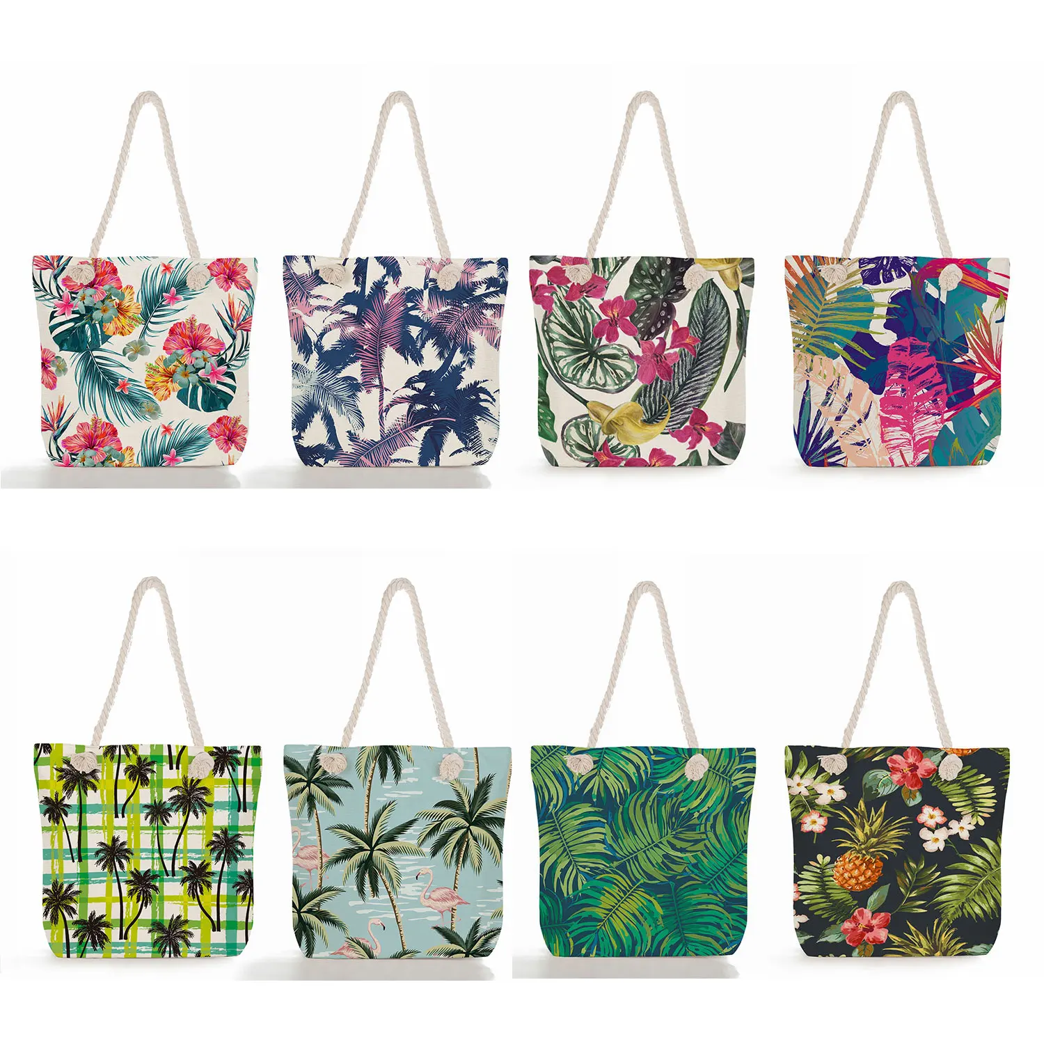 High Quality Thick Rope Beach Tote Bags With Coconut Tree Print ...