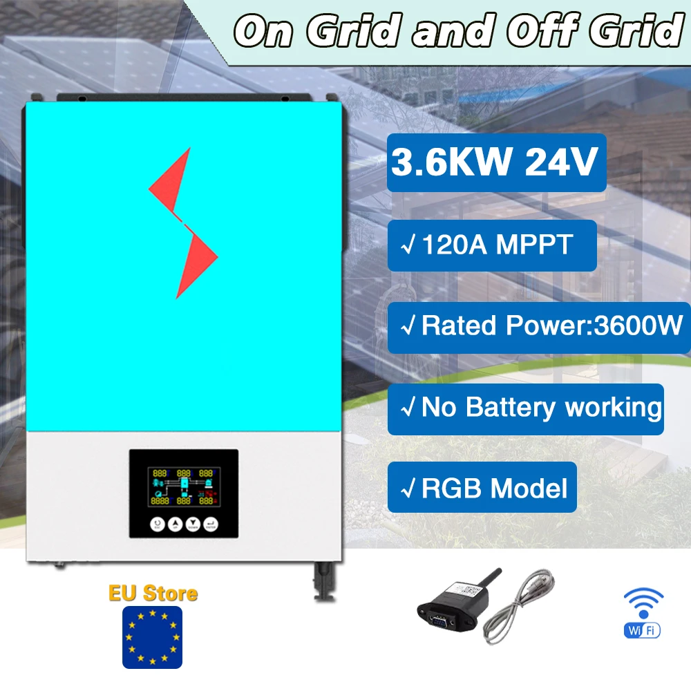 3600w 24v On/off Grid Solar Inverter Built-in 120a Solar Controller Rgb ...