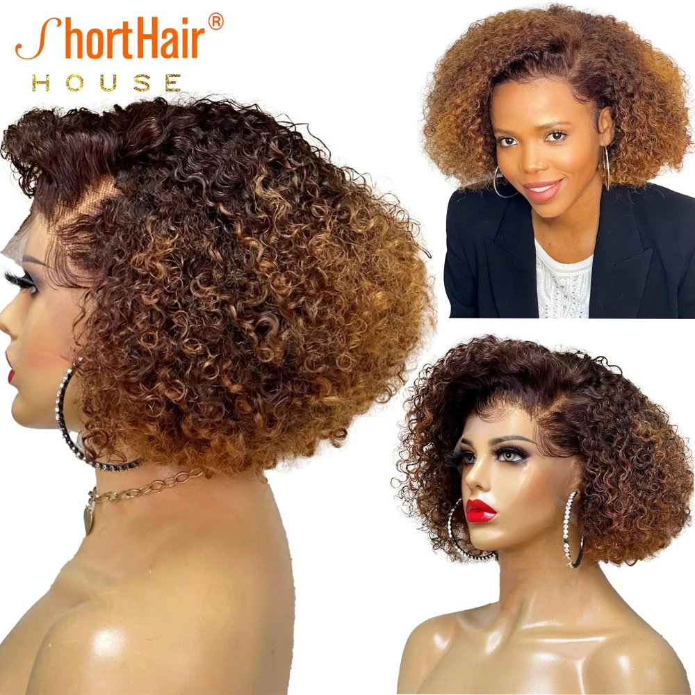 Perruques de cheveux humains bouclés courts Pixie Cut Bob pour femmes ...