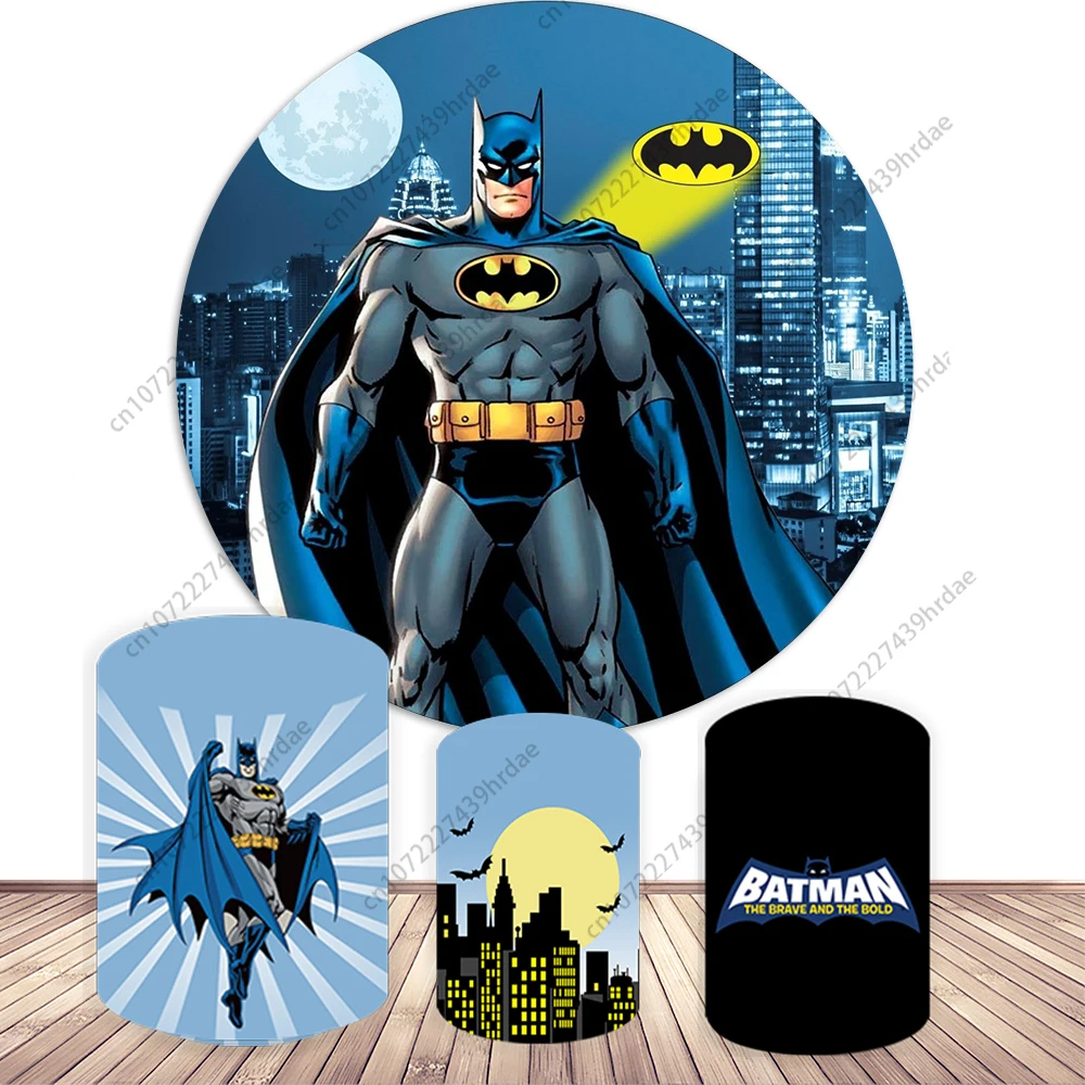 Superhero-Batman-Party-Background-Round-Cover-Boy-Children-Birthday ...