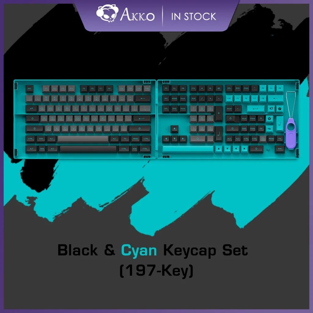 Akko-Black-Cyan-Custom-Keycap-Set-197-Key-ASA-Profile-Key-Cap-PBT ...