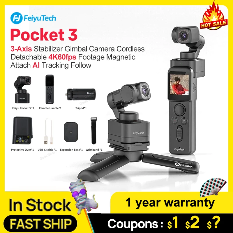 FeiyuTech-Pocket-3-3-Axis-Stabilized-Gimbal-Camera-Cordless-Detachable ...