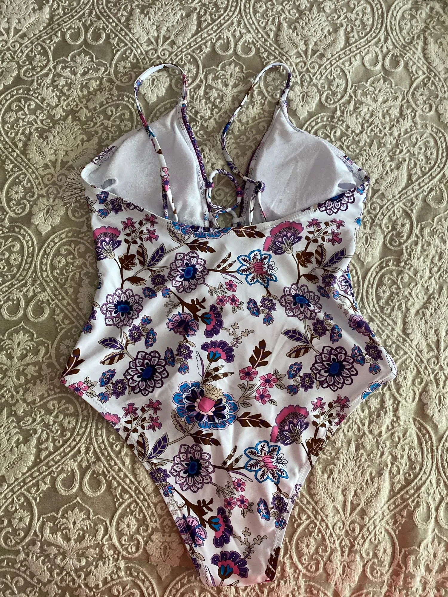 Strapped Patchwork One-Piece Bikini Swimwear - UrbanWearOutsiders