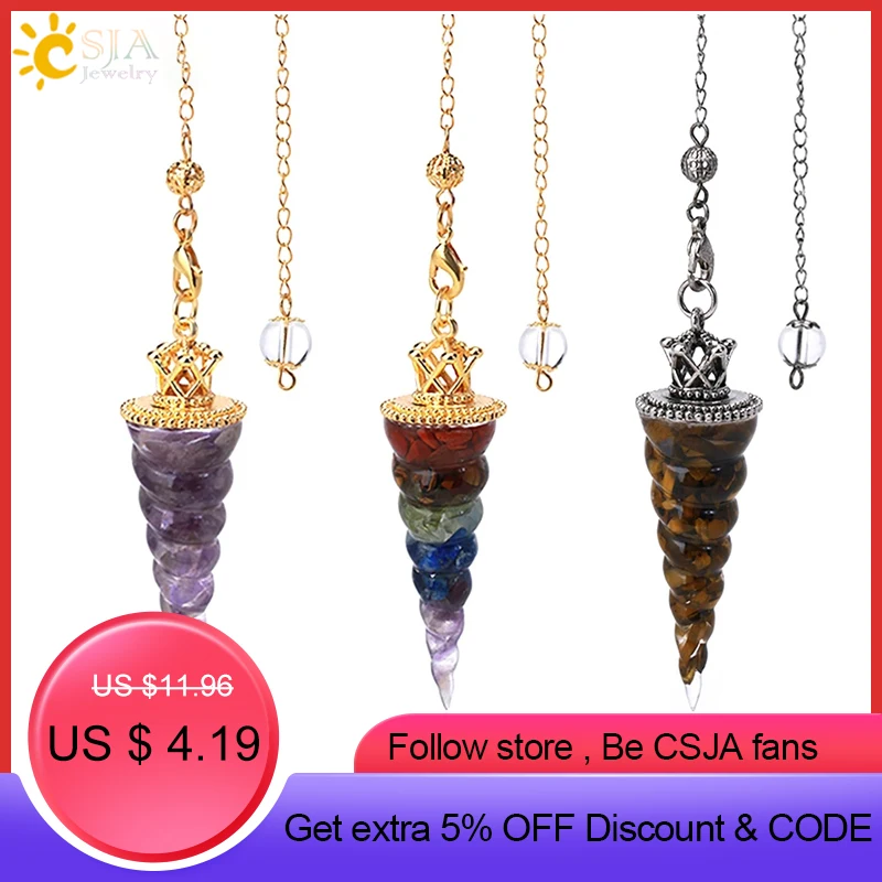 CSJA-7-Chakra-Crystal-Pendulum-Divination-Natural-Stone-Chip-Bead-Pendant-Reiki-Resin-Pendulums ...