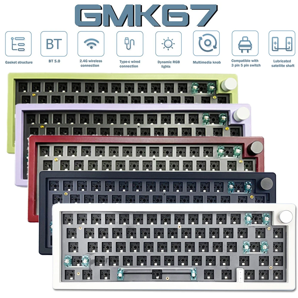 Kit de teclado mecánico personalizado GMK67, Base de eje intercambiable en caliente, Bluetooth 2 ...