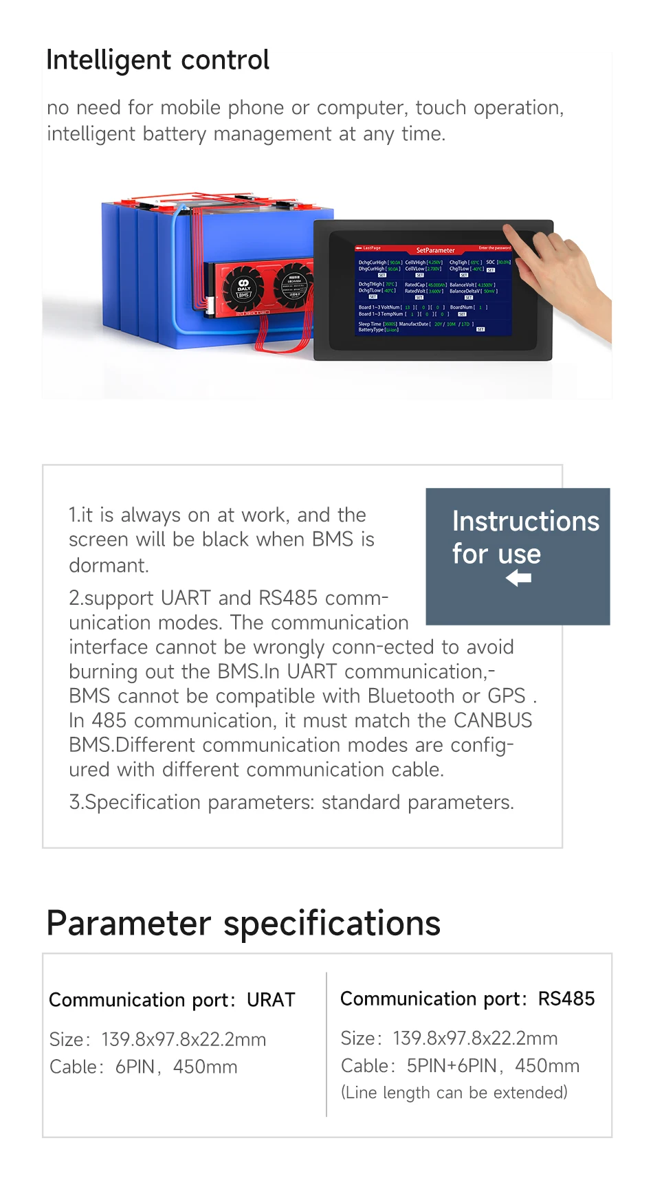 Daly Smart BMS Accessory WIFI Bluetooth USB To UART RS485 Cables Module NTC Battery SOC Capacity ...