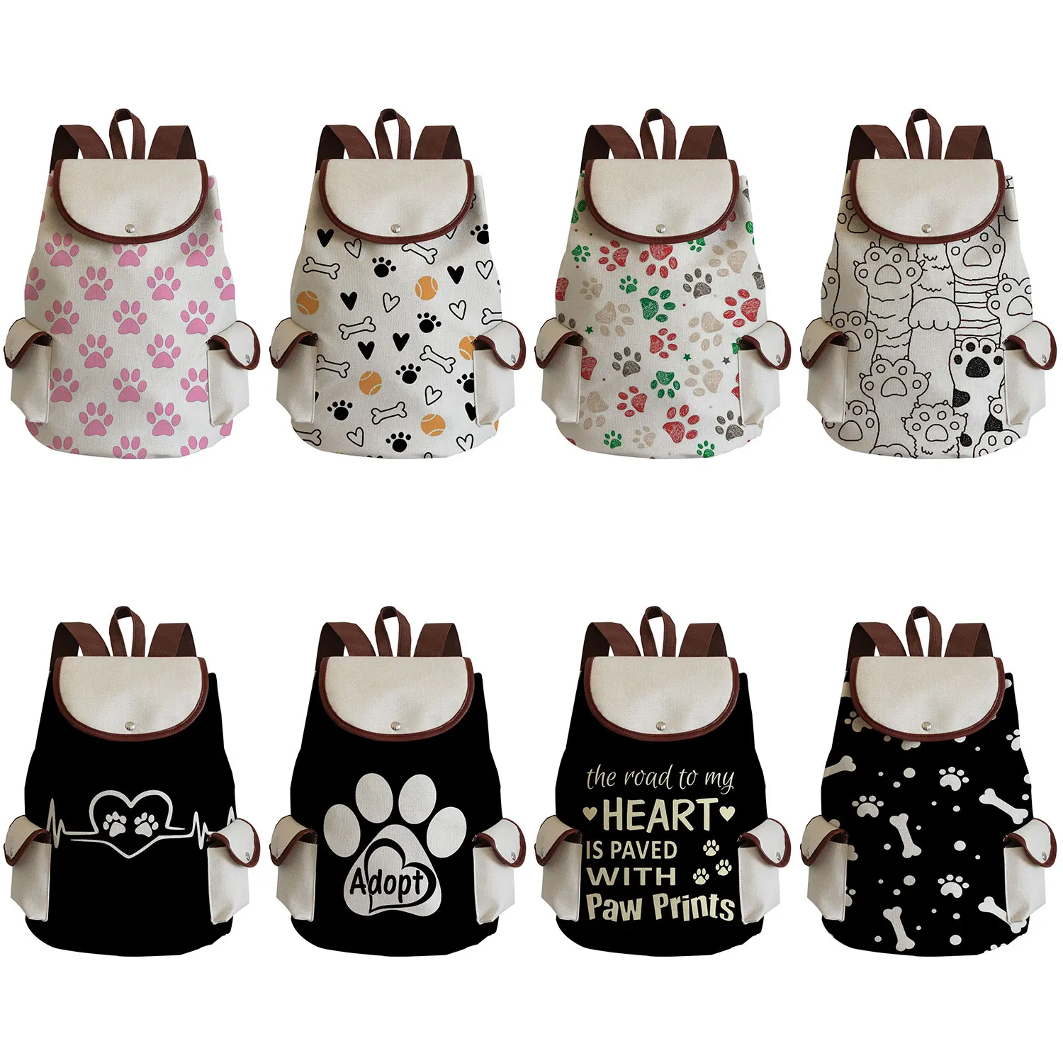 Cartoon Cat Dogs Paws Backpacks Polyester Printed Cute School Backpack ...