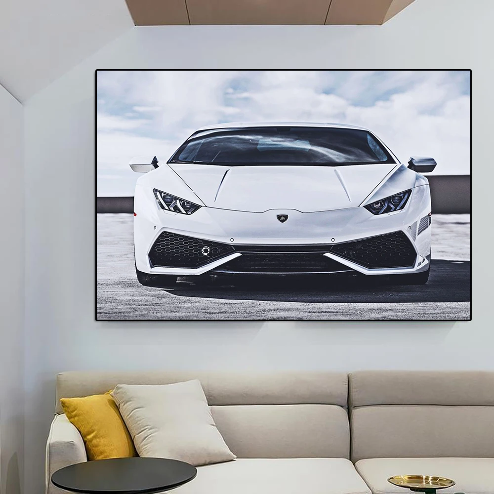 White Lamborghini Huracan Art Poster Luxury Supercar Wall Art Canvas ...