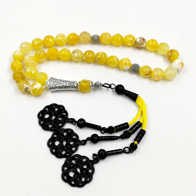 Tasbih-Natural-Yellow-White-Onyx-Muslim-bracelet-with-Black-Metal ...