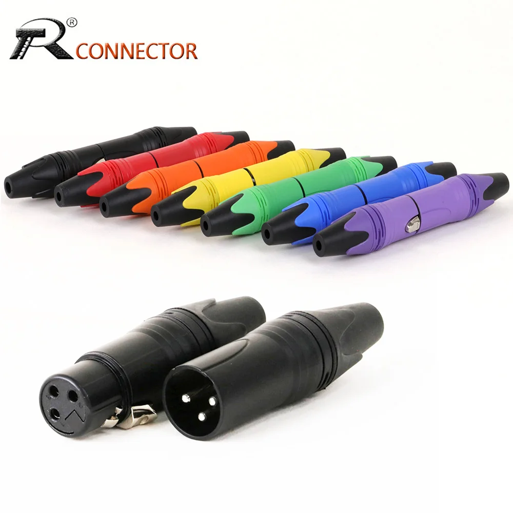 2pcs-1set-Colorful-3Pin-XLR-Audio-Cable-Connector-MIC-Male-Plug-Female ...
