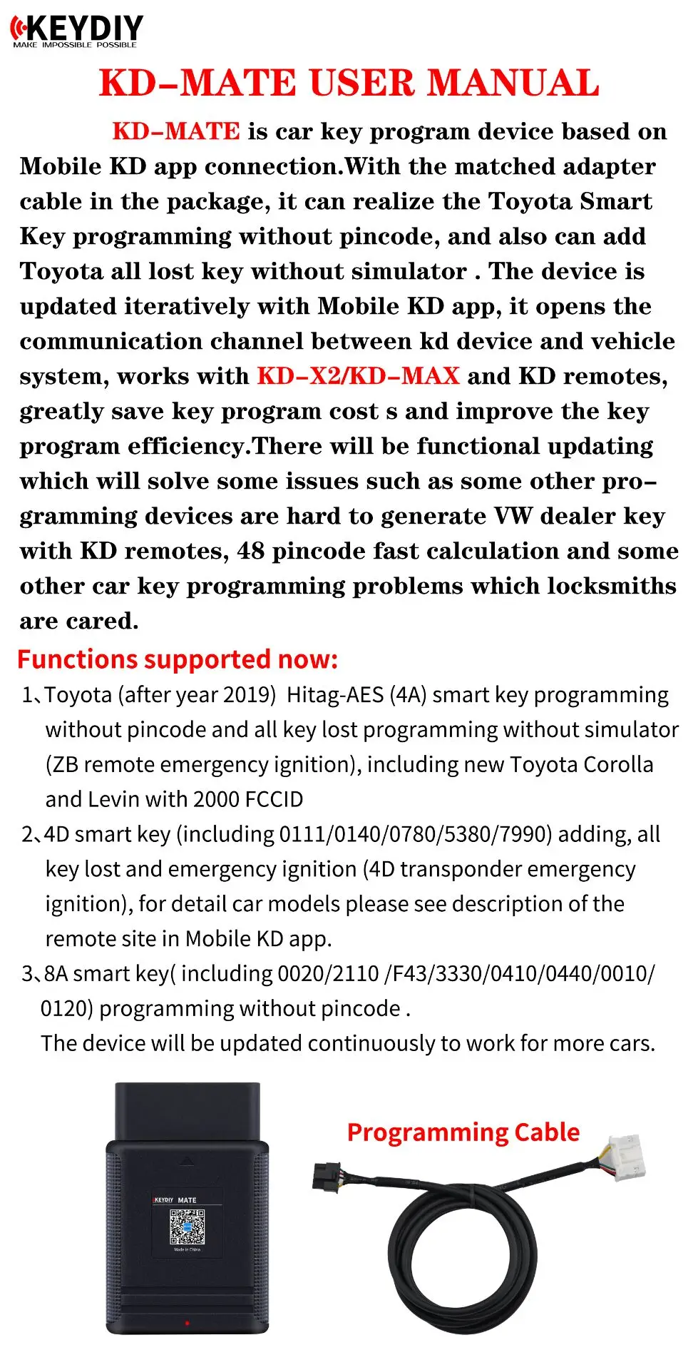 KEYDIY KD KD-MATE Work with KDXI/KDMax KD Universal Car Key Remote For ...