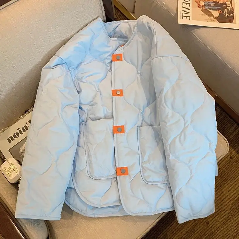 Blue-diamond-check-cotton-padded-coat-women-s-winter-thickening-2023 ...