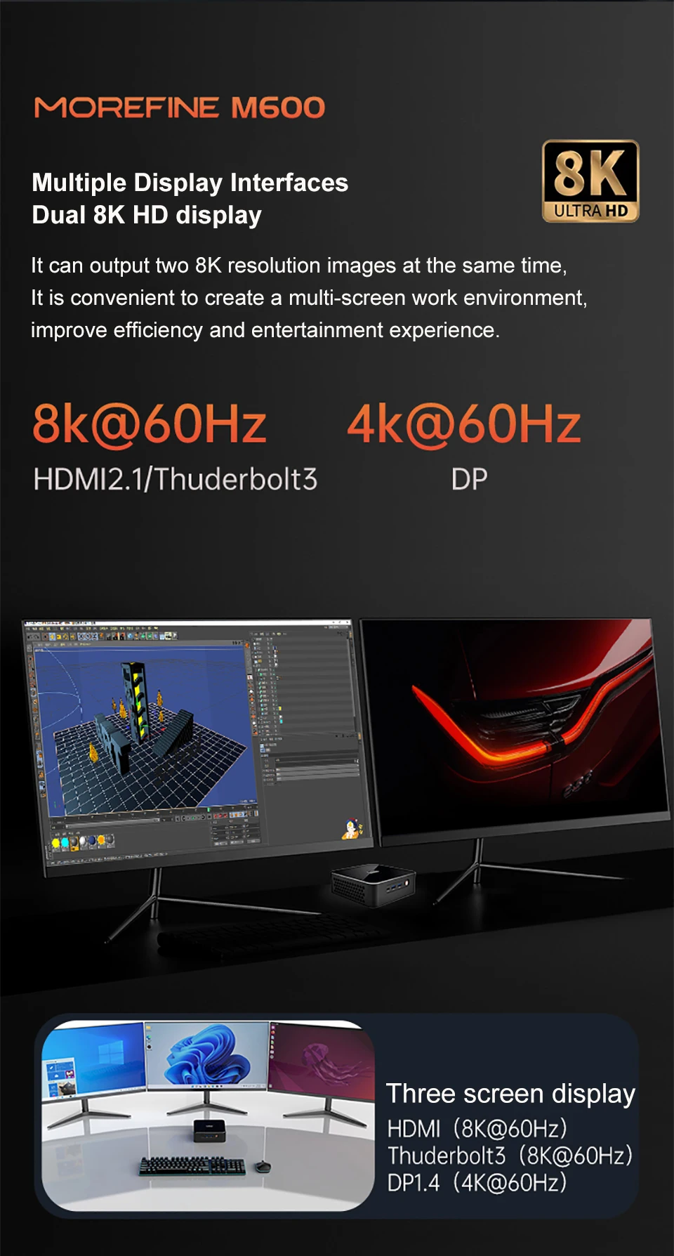 [World Premiere】MOREFINE M600 мини-ПК AMD 6900HX 6850U Windows 10 Pro DDR5 Dual LAN (2,5 ГБ-RTL ...