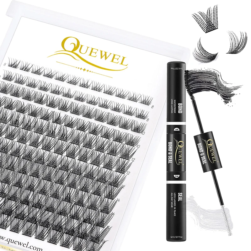 Quewel-Lashes-Kit-144pcs-DIY-Clsuter-Eyelashes-Extension-Bond-and-Seal ...