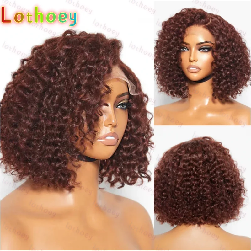 Lace Front Wig Red Remy Short Cut Bob Colored Curly Deep Water Wave ...